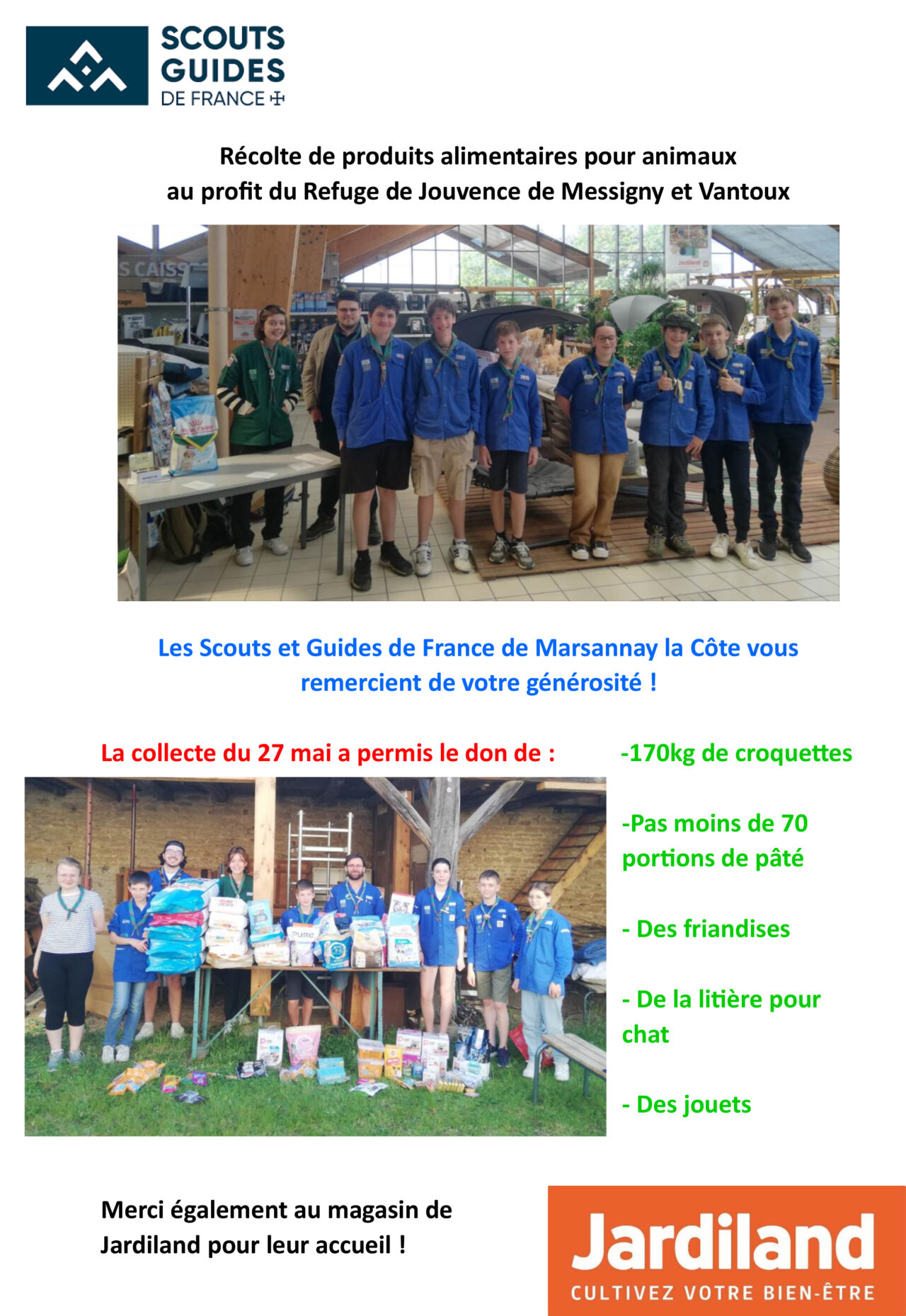 Collecte Scouts Et Guides De France Avec Jardiland - Refuge De Jouvence
